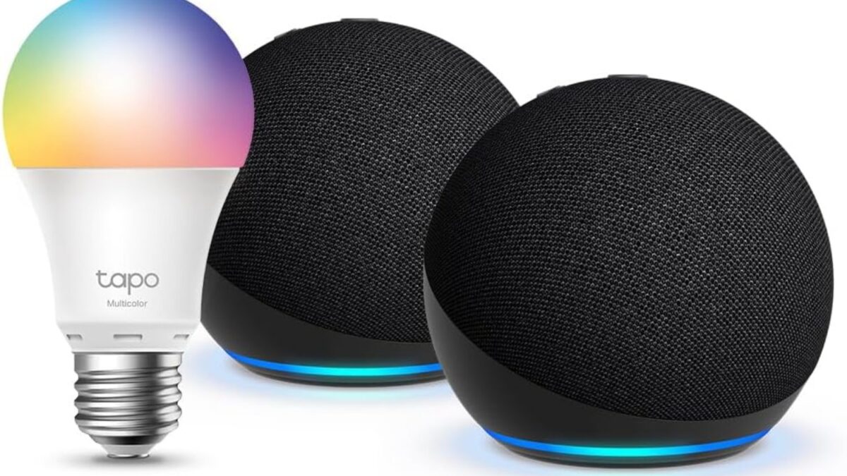 Pack de 2 Amazon Echo Dot (5.ª gen) con bombilla LED inteligente Tapo ...